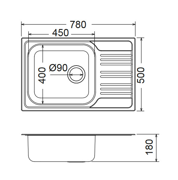 Valley smooth stainless steel sink 78×50 cm | Neo Spiti
