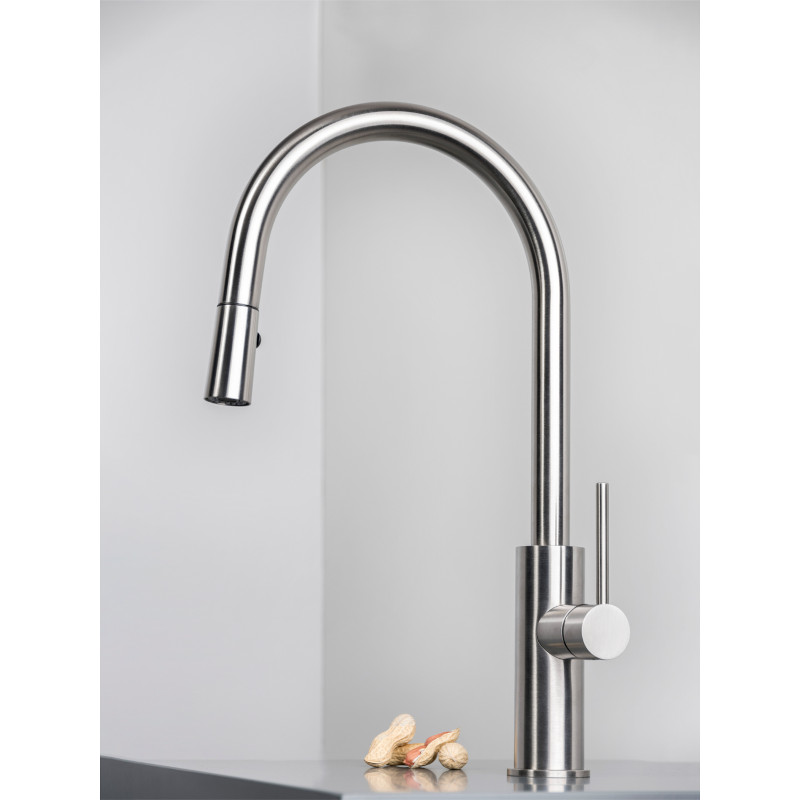 DYLAN Round Brushed Inox Kitchen Faucet | Neo Spiti