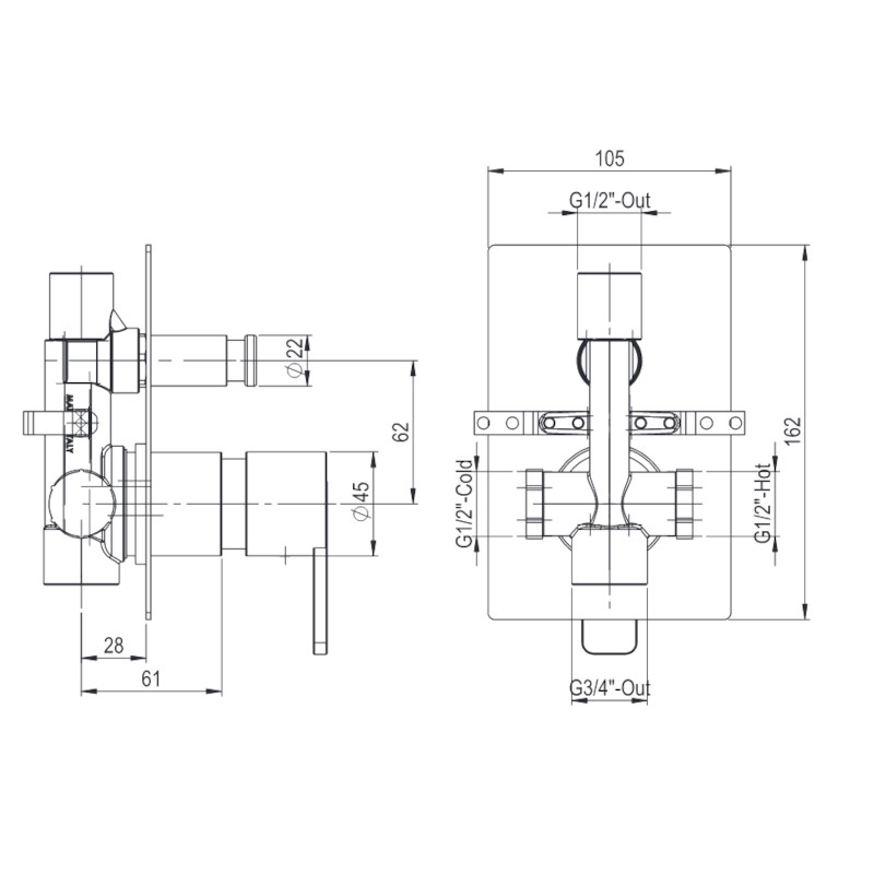 EXO Brushed Inox 316L Built-in Shower Set | Neo Spiti